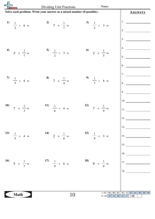 Dividing Unit Fractions printable pdf download