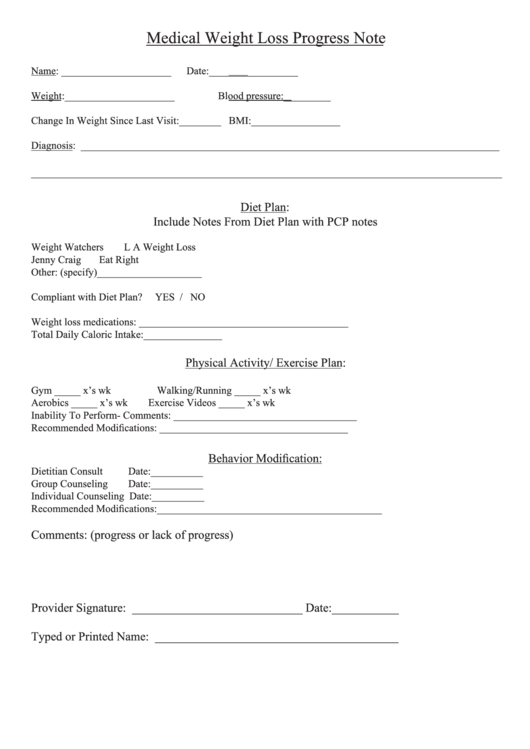 Medical Weight Loss Progress Note Printable Pdf Download