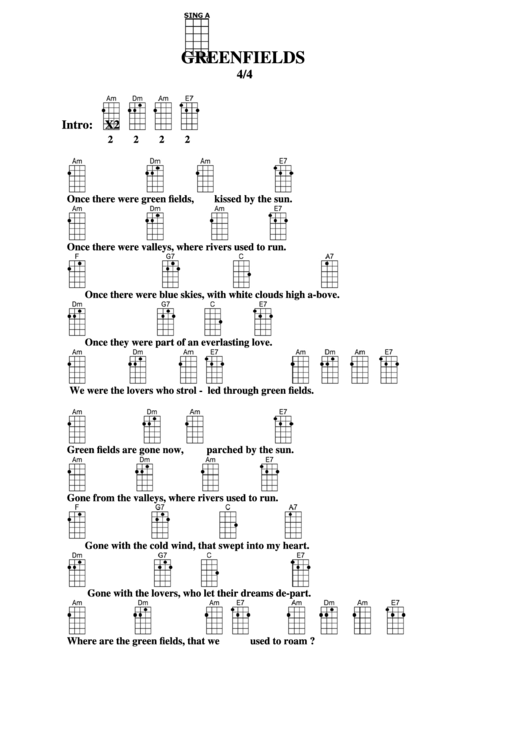 Greenfields Chord Chart printable pdf download