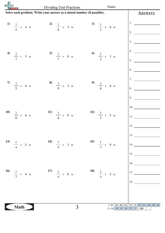 Dividing Unit Fractions Worksheet printable pdf download