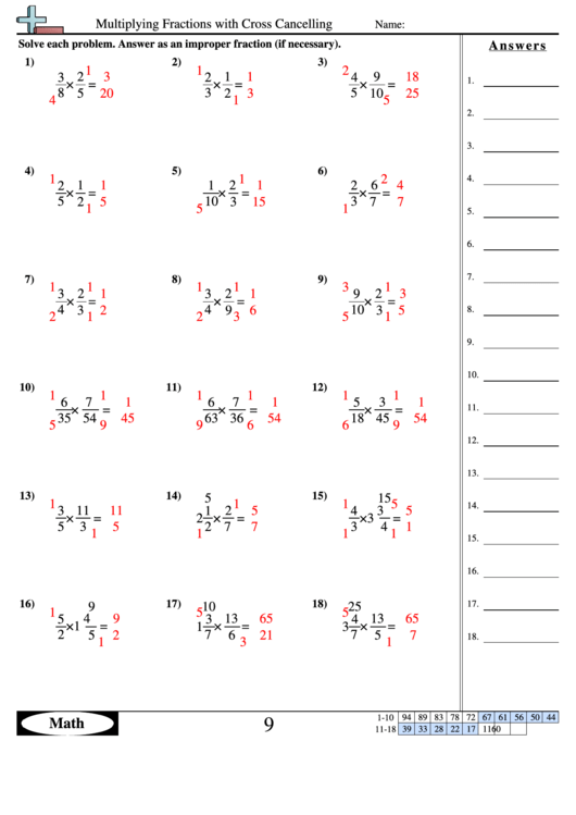 Multiplying Fractions With Cross Cancelling Worksheet Printable Pdf 
