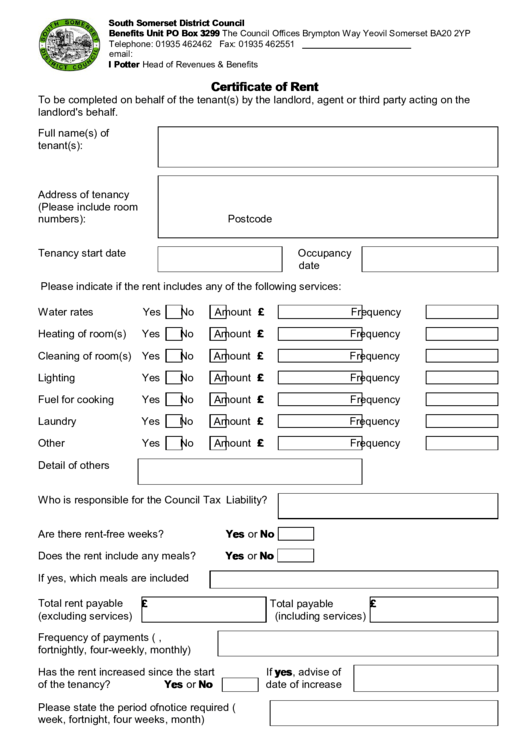 Certificate Of Rent printable pdf download