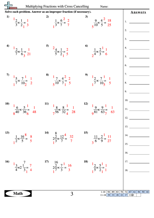 Multiplying Fractions With Cross Cancelling Worksheet Printable Pdf
