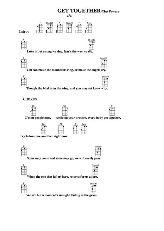 Get Together - Chet Powers Chord Chart printable pdf download