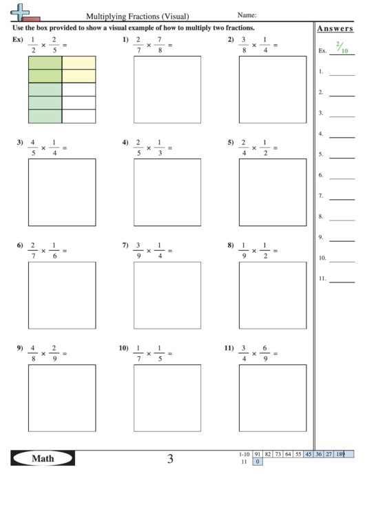 Multiplying Fractions Visual Worksheet printable pdf download