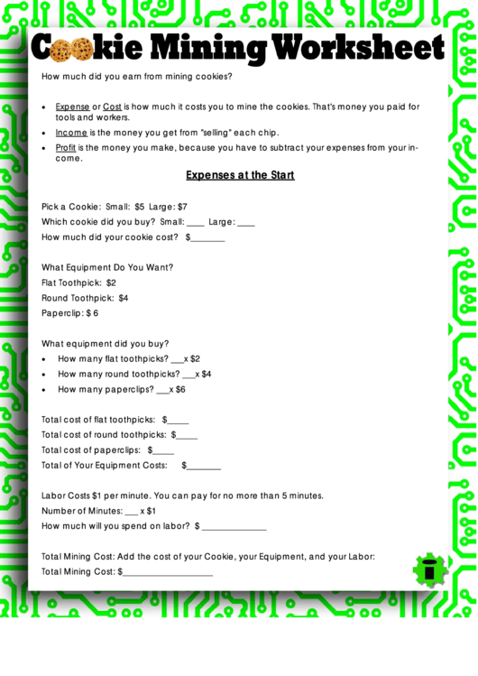 Cookie Mining Spreadsheet Money Spreadsheet printable pdf download