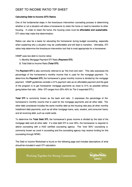 Debt To Income Worksheet Printable Pdf Download