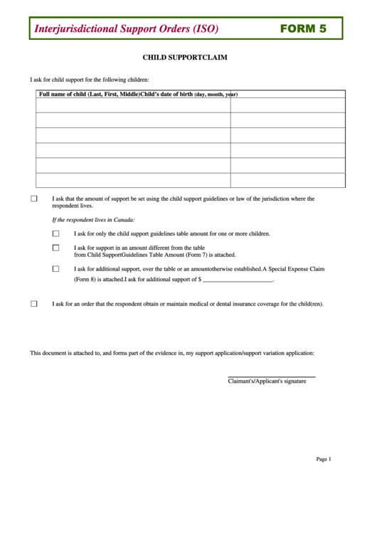 Child Support Claim printable pdf download
