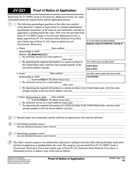 Fillable Jv 221 Proof Of Notice Of Application printable pdf download