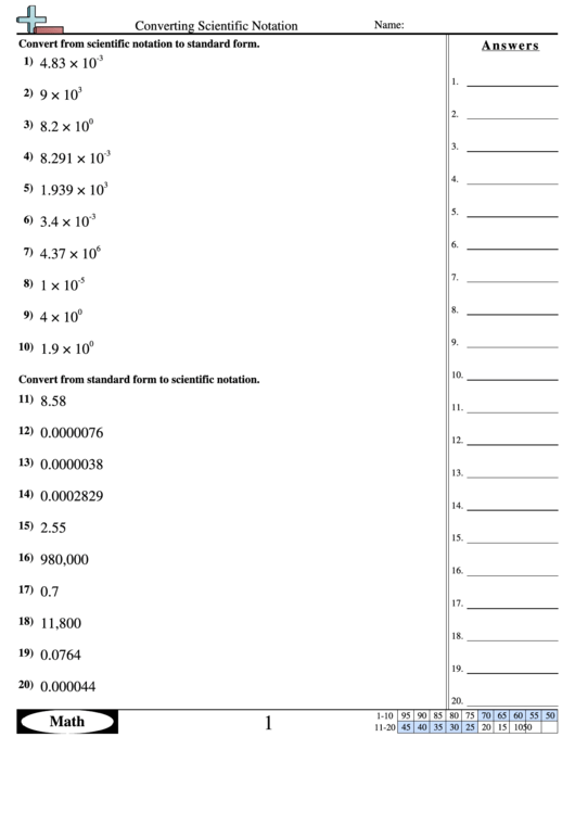 Converting Scientific Notation Worksheet With Answer Key Printable Pdf