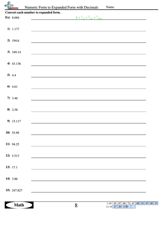 Expanded Form Worksheets Numeric Form To Expanded Notation With ...