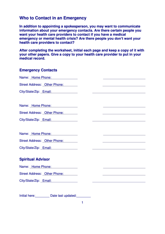 Emergency Contacts printable pdf download