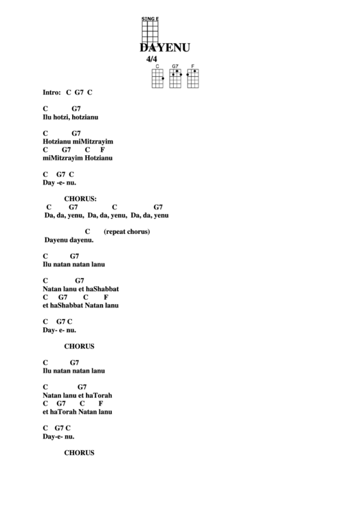 Dayenu Chord Chart printable pdf download