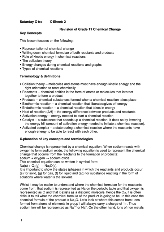 Revision Of Grade 11 Chemical Change printable pdf download