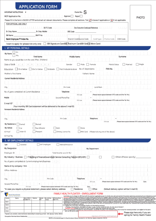 Sbi Card Application Form Printable Pdf Download