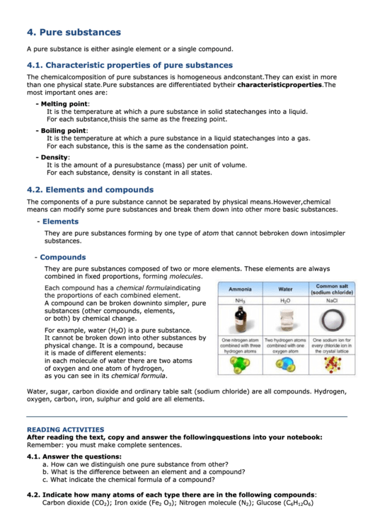 Pure Substances printable pdf download