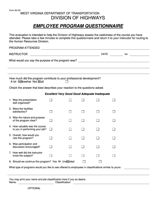 Employee Program Questionnaire printable pdf download