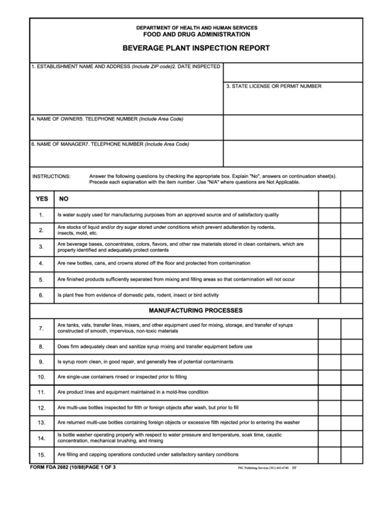 Fillable Beverage Plant Inspection Report printable pdf download