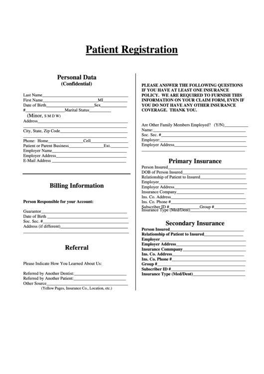 Patient Registration printable pdf download