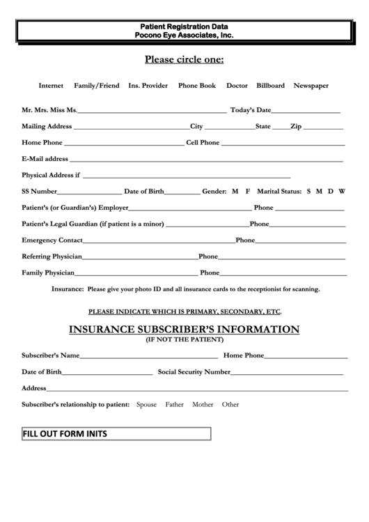 Patient Registration Data printable pdf download