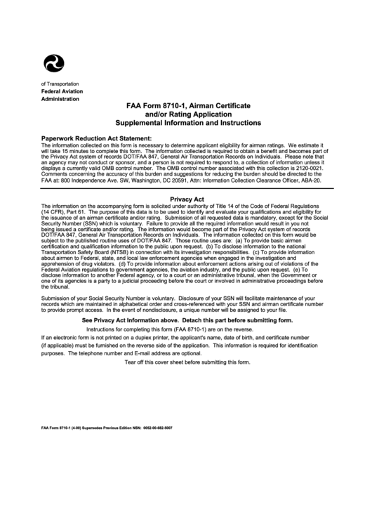 Faa Form 8710 1 Airman Certificate And or Rating Application