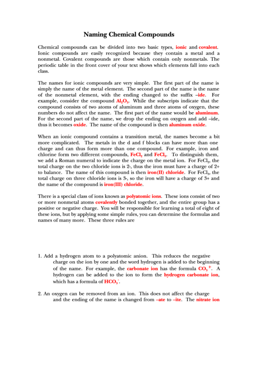 Naming Chemical Compounds Printable Pdf Download