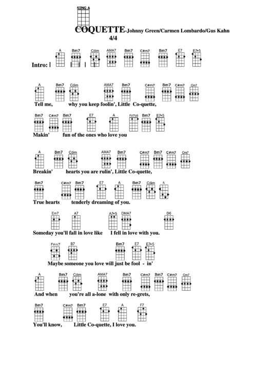 Coquette - Johnny Green/carmen Lombardo/gus Kahn Chord Chart printable ...