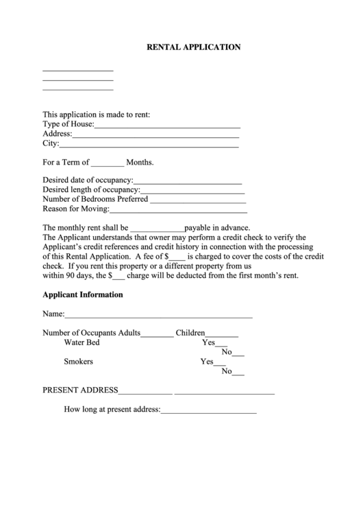 Fillable Ohio Rental Application printable pdf download