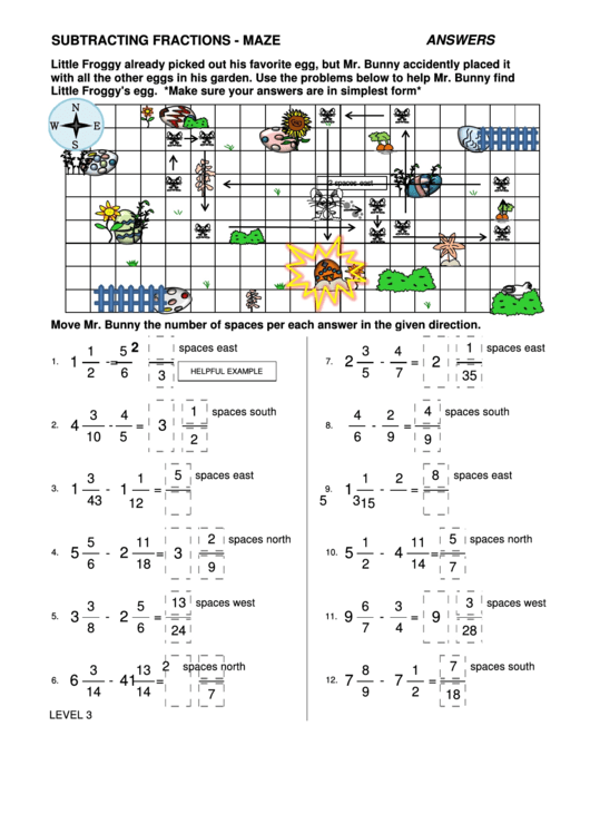 Subtracting Fractions Maze printable pdf download