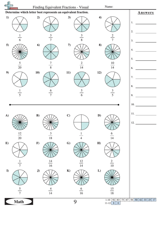 Finding Equivalent Fractions Visual Worksheet With Answer Key Printable