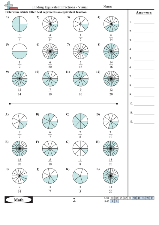 Finding Equivalent Fractions Visual Worksheet With Answer Key Printable