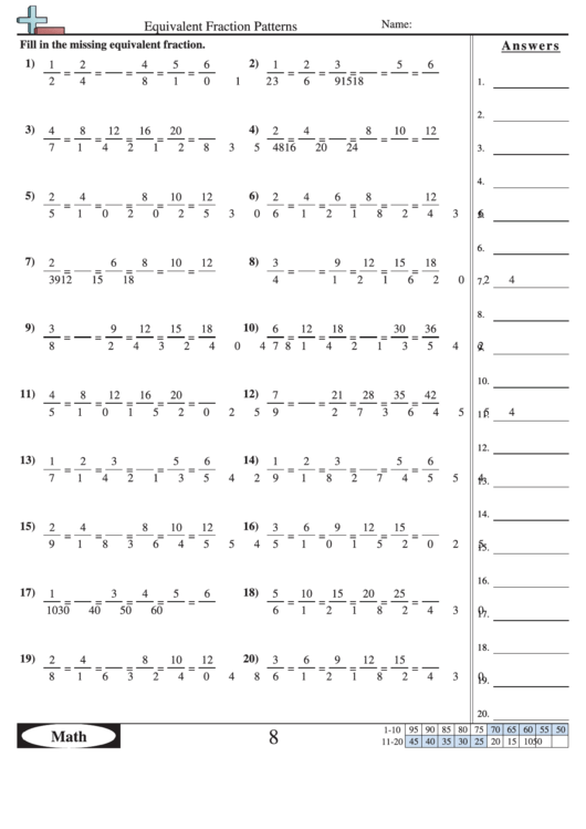 Equivalent Fraction Patterns Worksheet With Answer Key Printable Pdf