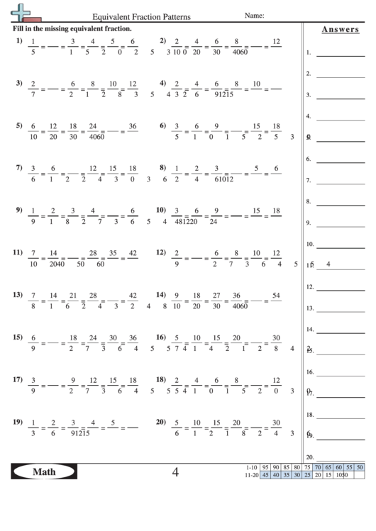 Equivalent Fraction Patterns Worksheet With Answer Key Printable Pdf 