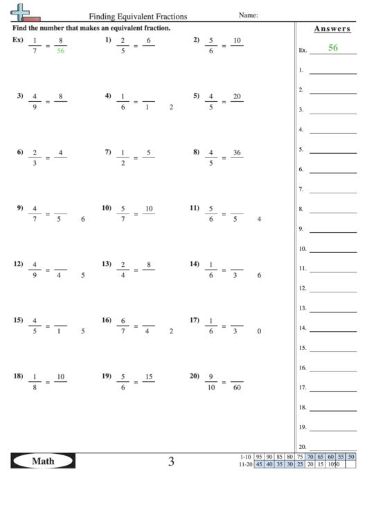 Finding Equivalent Fractions Worksheet With Answer Key printable pdf ...
