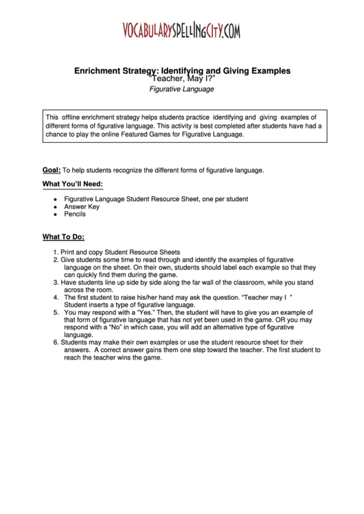 Student Resource Cards Figurative Language Printable Pdf Download