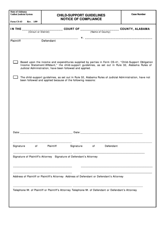 Child-Support Guidelines Notice Of Compliance printable pdf download