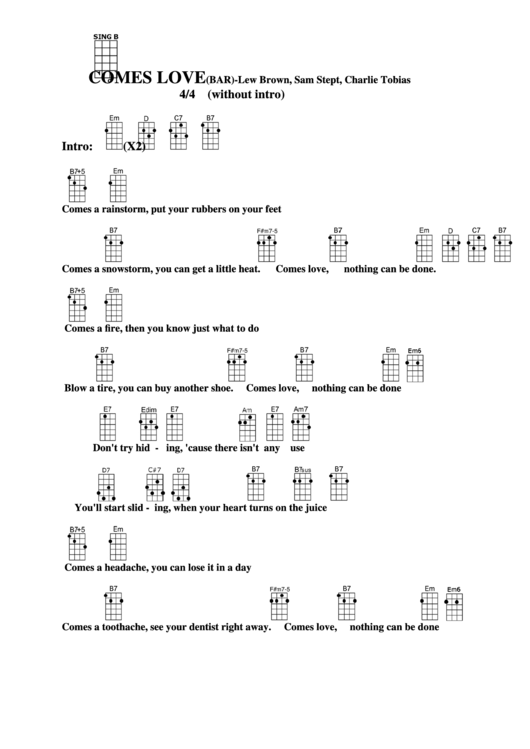 Comes Love (Bar) - Lew Brown, Sam Stept, Charlie Tobias Chord Chart ...