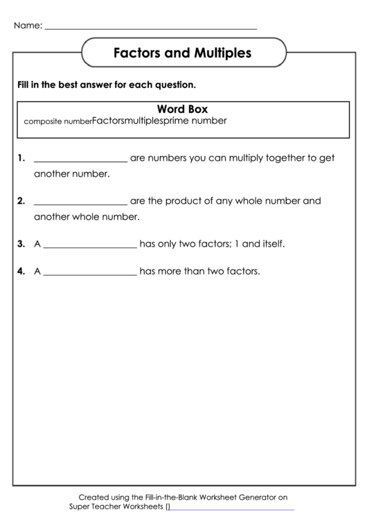 Factors And Multiples Worksheet With Answer Key Printable Pdf Download