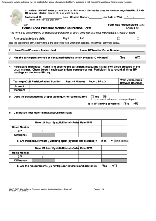 Home Blood Pressure Monitor Calibration Form Printable Pdf Download