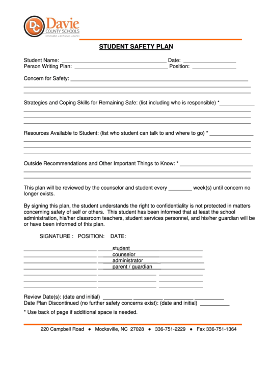 Safety Plan Template Printable Pdf Download
