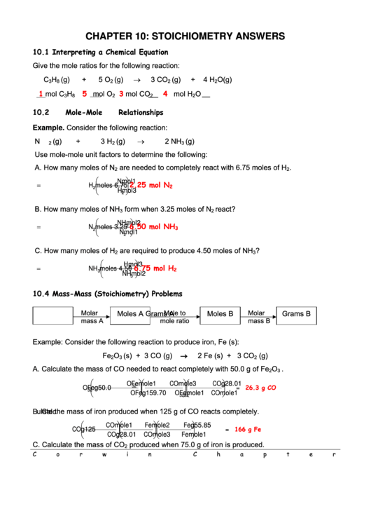 Stoichiometry Test printable pdf download