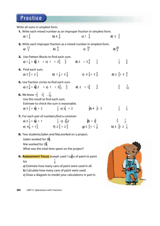 Write All Sums In Simplest Form printable pdf download