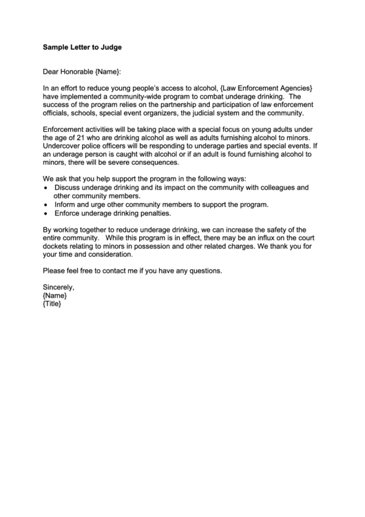 Sample Letter To Judge Template Printable Pdf Download