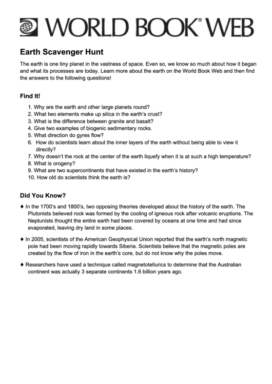Earth Scavenger Hunt printable pdf download