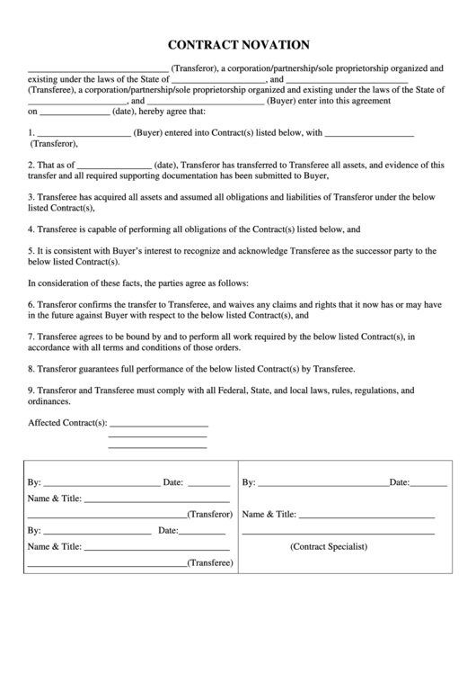 Contract Novation printable pdf download