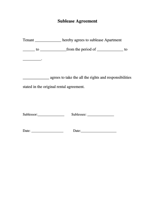 Sublease Agreement printable pdf download
