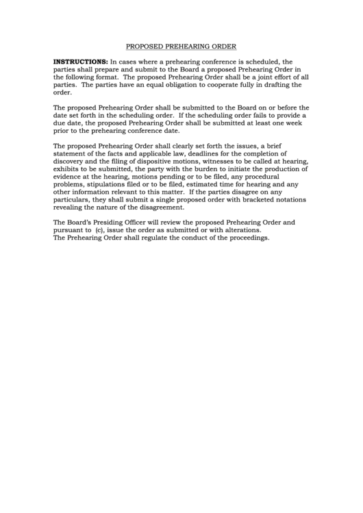 Prehearing Order printable pdf download