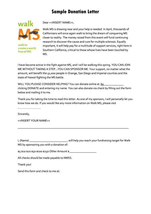 Sample Donation Letter printable pdf download