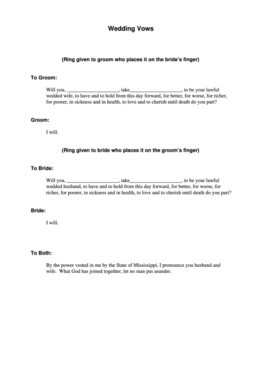Wedding Vows Template Printable Pdf Download