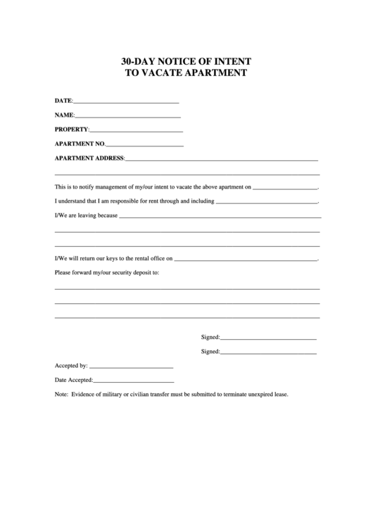 30 Day Eviction Notice Template